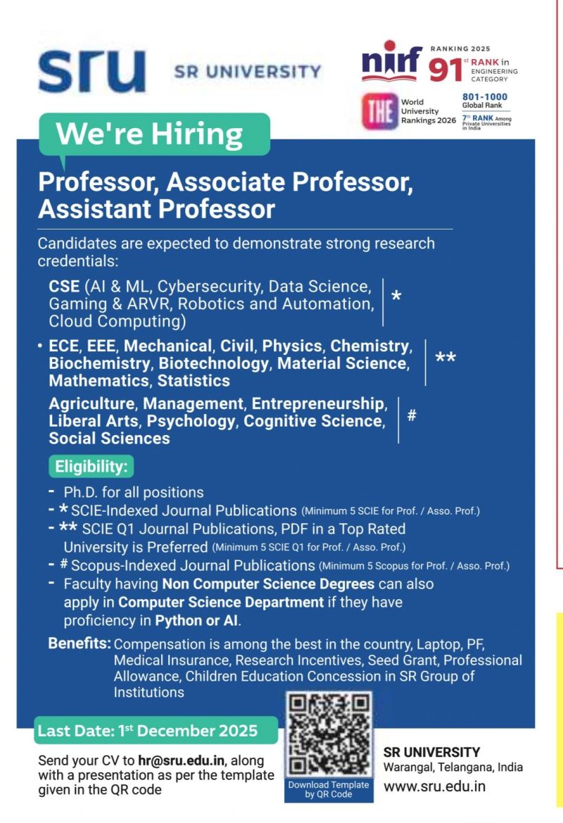 SR University – Faculty Recruitment 2025 at SR University - Asia/India ...